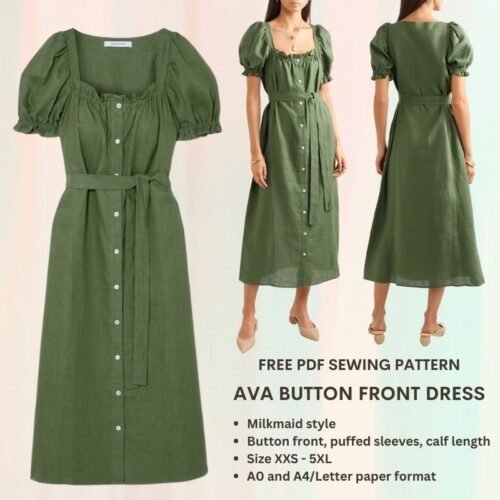 Ava button front milkmaid dress – Free PDF sewing pattern – Tiana's Closet