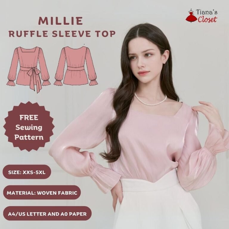 Millie square neck ruffle sleeve – Free PDF sewing pattern – Tiana's Closet