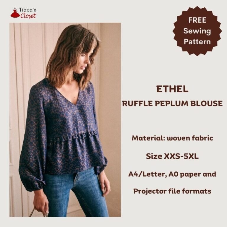 Ethel ruffle peplum blouse – Free PDF sewing pattern – Tiana's Closet