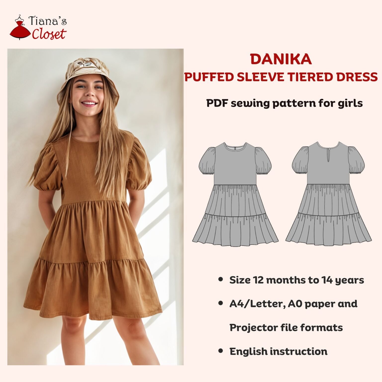 Danika puffed sleeve tiered dress (kids) – Tiana's Closet
